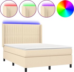 Box spring postel s matrací a LED krémová 140x200 cm textil 3138482