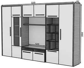 ADRK Obývací stěna MARIO 320 OMBD-WS, bílá lesk/dub mont blanc dark