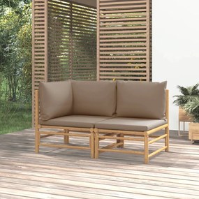 2dílná zahradní sedací souprava s taupe poduškami bambus