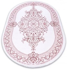 koberec AKRYL DIZAYN ovál 142 slonová kost / růžový velikost 80x300 cm | krásné koberce cz