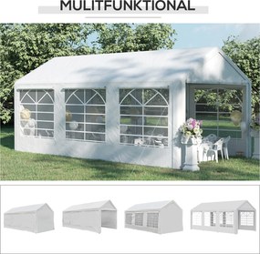 Pavilonový párty stan Outsunny 3x6m se 4 bočními stěnami a okny z polyesteru a kovu – bílý