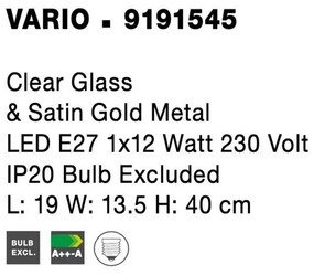 Nova Luce Nástěnné svítidlo VARIO čiré sklo a saténový zlatý kov E27 1x12W