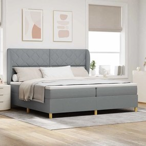 Postel s boxspringem s čelo Světle šedá 200 x 200 cm textil 3340837