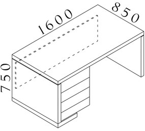 Stůl Lineart 160 x 85 cm + levý kontejner, jilm světlý / bílá
