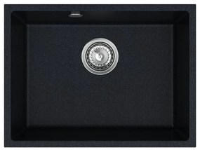 Sink Quality Crypton 60, kuchyňský granitový dřez 535x400x205 mm + chromový sifon, černá skvrnitá, SKQ-CRY.B.1KBO.60.X