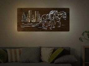Li-Go "Koně v lese" světelný obraz 230V 110x50 cm provedení povrchu: dub světlý