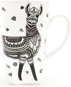 Porcelánový hrnek Lama, 600 ml – hranatý design, s originální autorskou černobílou kresbou lamy