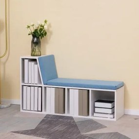 HOMCOM knihovní lavice 2 v 1 s 5 úložnými přihrádkami a 2 polštáři 108 x 30 x 60 cm bílá modrá