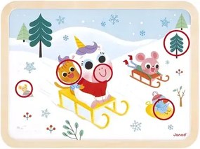 JANOD Dřevěné puzzle Sáňkování / Hledání rozdílů / 24 dílků / 27,5x20