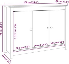 vidaXL Příborník 100 x 35 x 74 cm masivní borové dřevo [814563] Barva: Černá