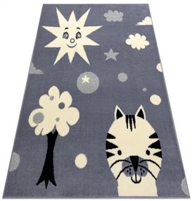 Dětský kusový koberec BCF FLASH 3992 Slunce kočka strom šedý Rozměr: 200x300 cm