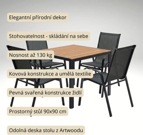 Vikio Venkovní malý zahradní set 90x90 pro 4 osoby přírodní DK301P