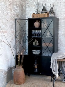 Černá antik kovová skříň / vitrína na kolečkách Isabelle - 76*36*160 cm