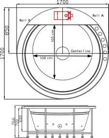 BPS-koupelny Hydromasážní vana HYD-DE916-170 170x170 s ohřevem vody