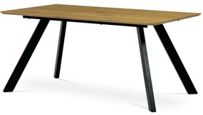 Jídelní stůl HT-722 OAK, 160x90 cm, MDF 3D dekor divoký dub, kov černý lak mat