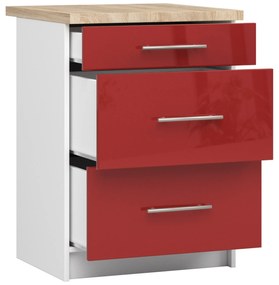 Dolní kuchyňská skříňka Ozara S60 3SZ (bílá + červený lesk). 1071118