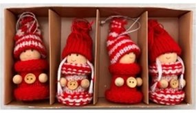 Vánoční dekorace Pletené panenky 4 ks, červená