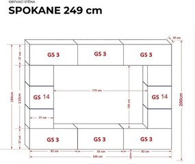 Ral Obývací stěna SPOKANE 1, 249 cm - Bílý lesk