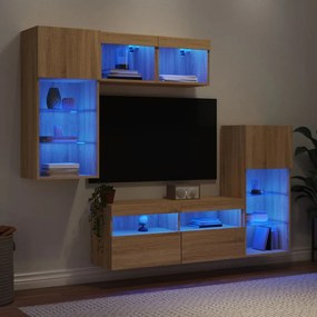 5dílná obývací stěna s LED dub sonoma kompozitní dřevo 3216727