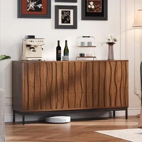 Aosom Komoda se 3 zásuvkami, dekorativní skříň ve stylu Mid Century Modern do kuchyně, obývacího pokoje, 150 x 40 x 80 cm, Hnědá