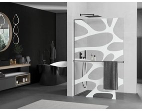 Mexen Kioto+ L, sprchová zástěna Walk-In s poličkou a věšákem 100 x 200 cm, 8mm čiré sklo bílý vzor, ​​grafitový profil, 800-100-123-95-97