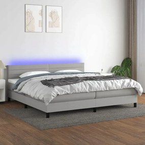 Box Spring Postel S Matrací A Led Textil Světle Šedá vodorovné pruhy 200