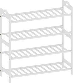 HOMCOM 4-úrovňový bambusový botník na 12 párů bot pro předsíň, chodbu, ložnici 67,5x24,7x72 cm Bílý