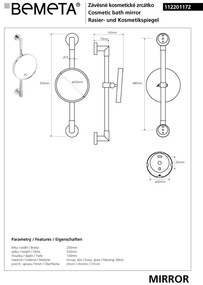 Bemeta Design Kosmetické zrcátko, ø 200 mm, jednostranné, na tyči -