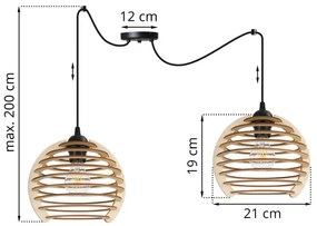 Závěsné svítidlo TIMBER SPIDER, 2x dřevěné stínítko, N