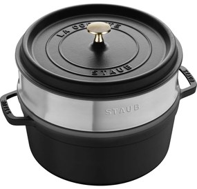 Hrnec STAUB  kulatý 26 cm černý s pařákem 5,2l