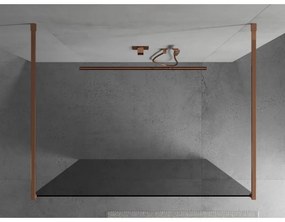 Mexen Kioto, průchozí sprchová zástěna 120 x 200 cm, 8mm šedé sklo, 2x růžové zlato stabilizační rozpěra, 800-120-002-60-40