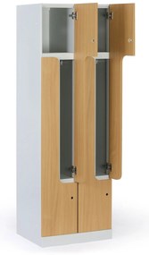 Kovová šatní skříňka S1 Z, 4 oddíly, 1850 x 600 x 500 mm, RFID zámek, laminované dveře, bílá