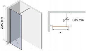 Mexen Kioto sprchová zástěna WALK-IN 8mm, 140x200 cm, sklo efekt námrazy, 800-140-000-00-30
