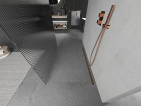 Mexen Kioto, sprchová zástěna Walk-In 100 x 200 cm, 8mm sklo s žebrovým vzorem, růžové zlato profil, 800-100-002-60-09