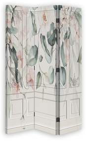 Ozdobný paraván Květiny Pastelové listy - 110x170 cm, třídílný, obustranný paraván 360°