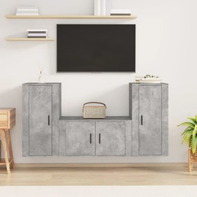 3dílný set TV skříněk betonově šedý kompozitní dřevo