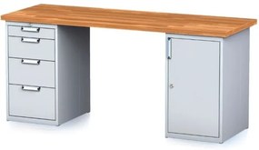 Alfa 3 Dílenský stůl MECHANIC I se zásuvkovým boxem a skříňkou na nářadí místo nohou, 4 zásuvky, 2000 x 700 x 880 mm, šedé dveře