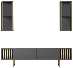 Hanah Home Obývací stěna Gold Line - Anthracite, Black, Antracitová, Černá