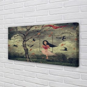 Obrazy na plátně Strom ptáci mraky dívka rocková 120x60 cm