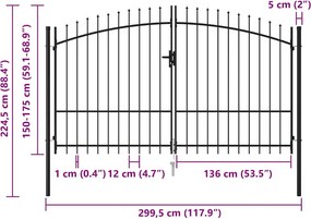 Plotová branka Woerden s dvojitými dveřmi a hroty nahoře 299,5 x 224,5 cm 145737