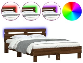 Rám postele s čelem a LED osvětlením hnědý dub 120 x 200 cm
