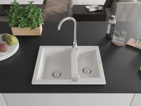 Mexen Carlos, granitový dřez 582x475x177 mm, 1,5-komorový, bílá, 6518581500-20