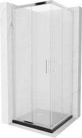 Mexen Rio, čtvercový sprchový kout s posuvnými dveřmi 70 (dveře) x 70 (dveře) x 190 cm, 5mm sklo námraza, chromový profil + černá sprchová vanička SLIM, 860-070-070-01-30-4070