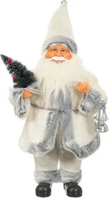 Vánoční dekorace Santa Claus s lucernou bílá / šedá 40 cm