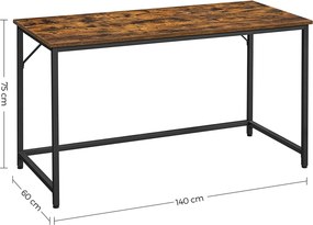 Psací stůl s kovovým rámem, malý kancelářský stůl, 140 cm, rustikální hnědý