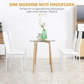 HOMCOM Jídelní židle, sada 4 kuchyňských židlí, čalouněné jídelní židle, jídelní židle, čalouněná židle s ocelovými nohami, imitace kůže, bílá | Aosom