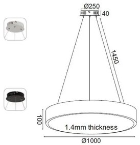 ACA DECOR LED závěsné svítidlo OPTIMUS 100W/230V/3000K/8000Lm/120°/IP20, Flicker free, kruhové černé