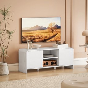 HOMCOM TV nábytek, televize do 140 cm, 2 dveře, 2 přihrádky, nastavitelná police, 110x35x45 cm, bílá
