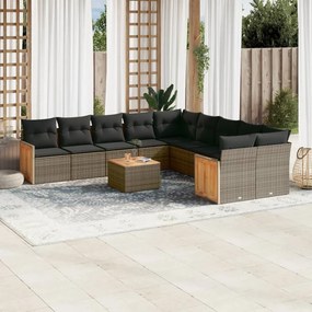 11dílná zahradní sedací souprava s poduškami šedá polyratan 3228041
