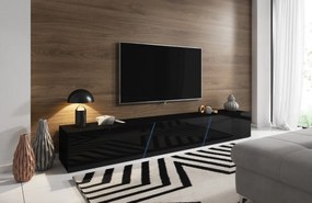 TV stolek Slant s LED osvětlením 240 cm černý mat/černý lesk